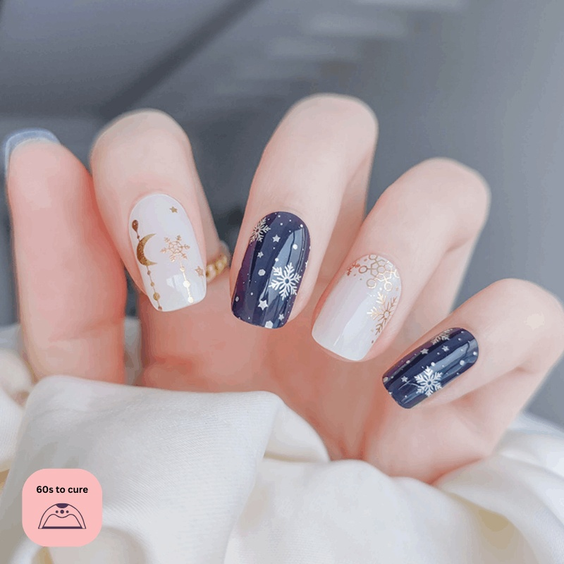 Midnight Starfall - Outlined Semi Cured Gel Nail Strips | Outlined